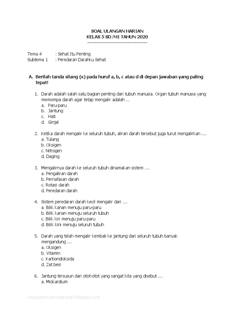 Soal Tematik Kelas 5 Tema 4 Subtema 1 - Kamimadrasah | PDF | Seni & Disiplin Bahasa | Kajian ...