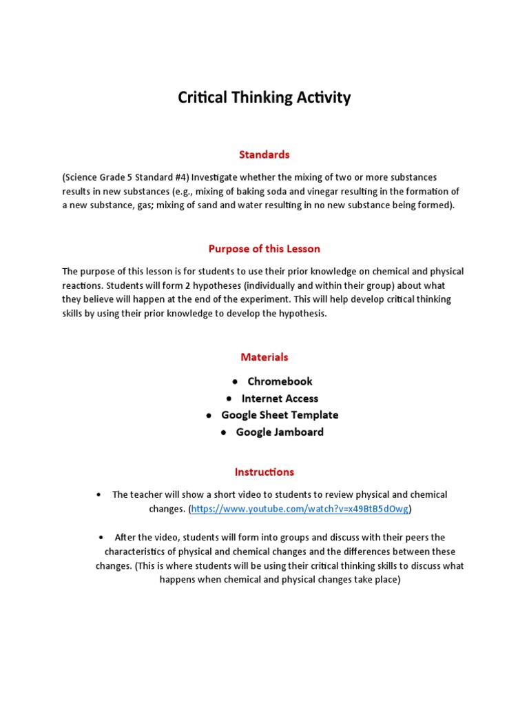 BryantFarley - Critical Thinking Activity | PDF | Hypothesis | Experiment