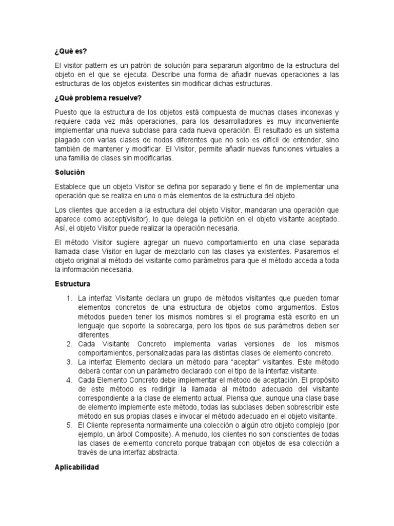 Guía del Visitor Pattern para Desarrolladores | PDF | Objeto ...