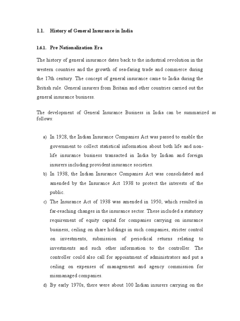 1.1. History of General Insurance in India Pre Nationalization Era ...