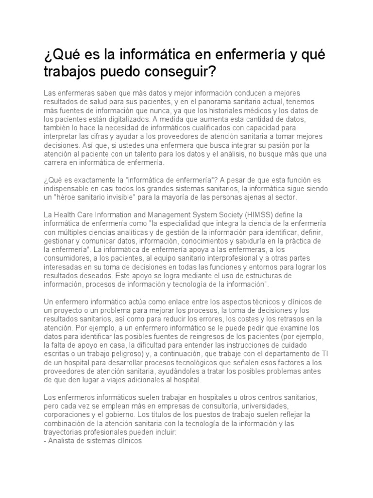 Qué Es La Informática en Enfermería y Qué Trabajos Puedo Conseguir | PDF | Enfermería | Informática