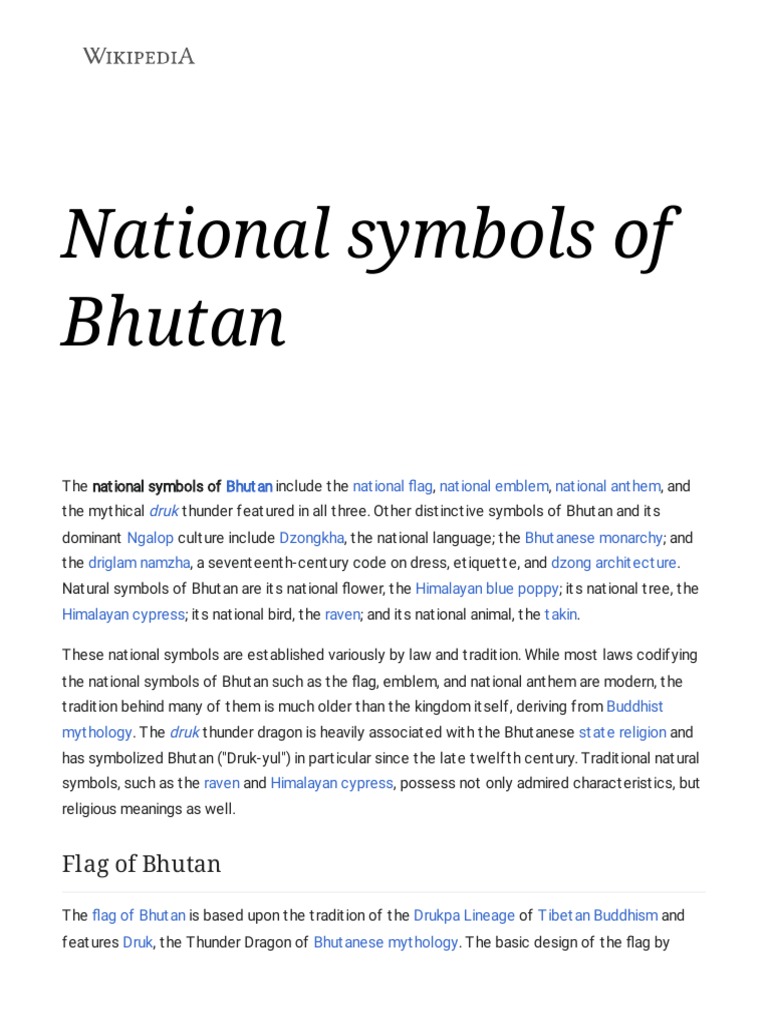 National Symbols of Bhutan - Wikipedia | PDF | Bhutan