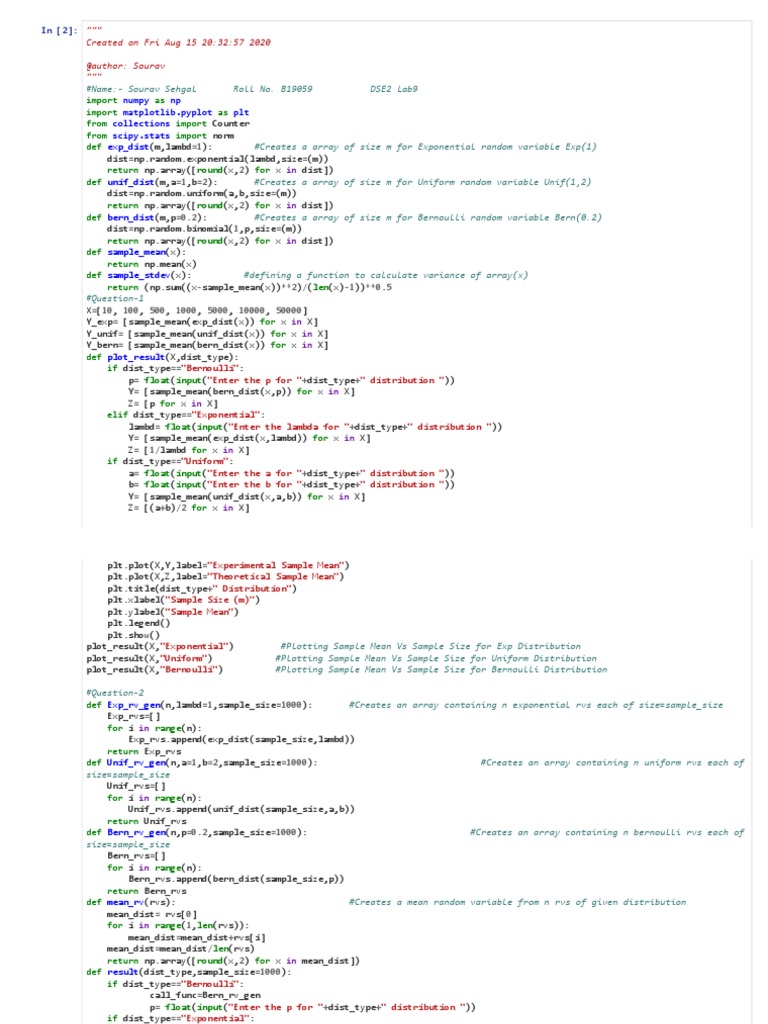B19059 Lab9 IC252 Code | PDF | Probability Density Function | Anonymous Function