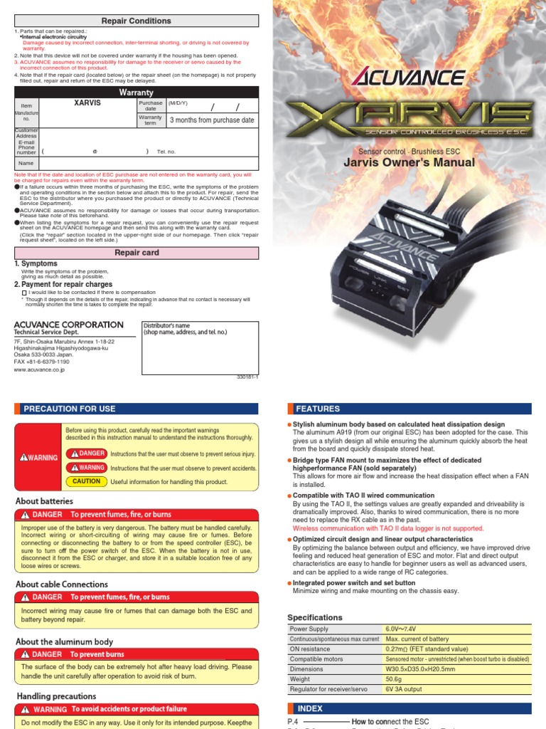 Acuvance Xarvis ESC Manual | PDF | Electric Motor | Electrical Wiring