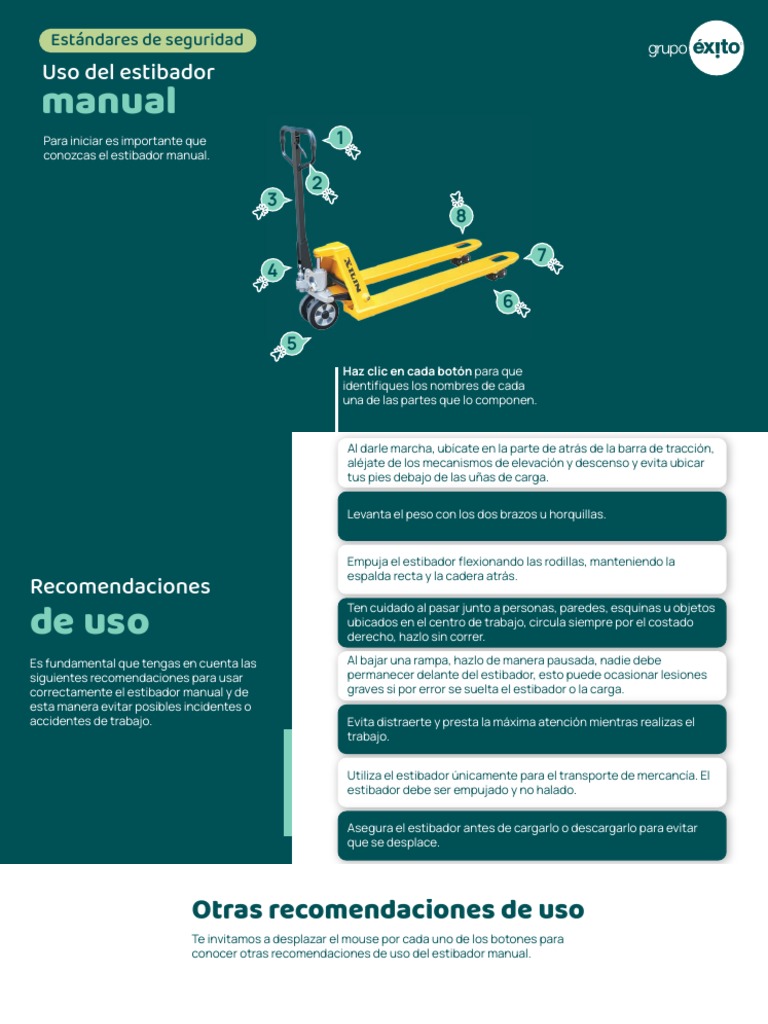 Uso Del Estibador Manual | PDF | Vehículos
