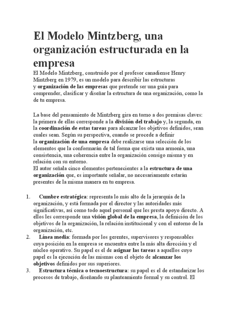 El Modelo Mintzberg | PDF | Liderazgo | Gestión estratégica