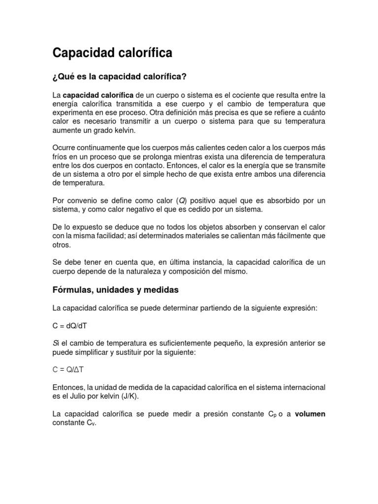 Capacidad Calorífica y Calor Específico | PDF | Calor | Capacidad ...