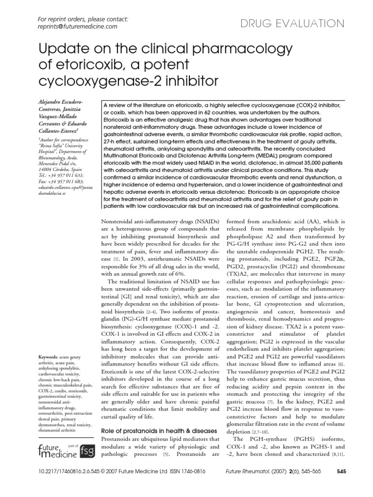 Update On The Clinical Pharmacology of Etoricoxib A Potent ...