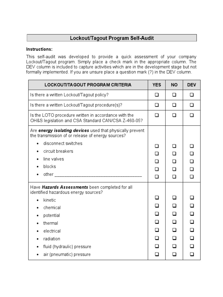 Loto Program Self Audit | PDF | Manufactured Goods | Occupational ...