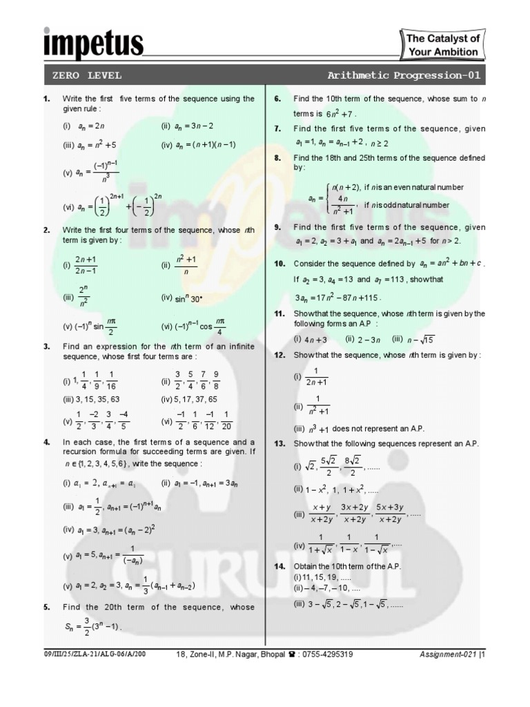 Arithmetic Progression Sequence Problems | PDF | Mathematical Concepts ...