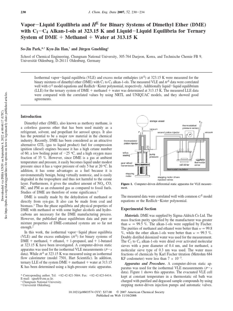 Liquid-Liquid Equilibria For Ternary System of DME+METHANOL+WATER AT ...