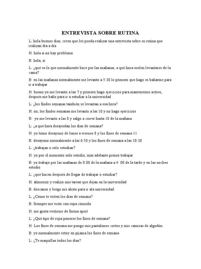 Entrevista Sobre Rutina | PDF