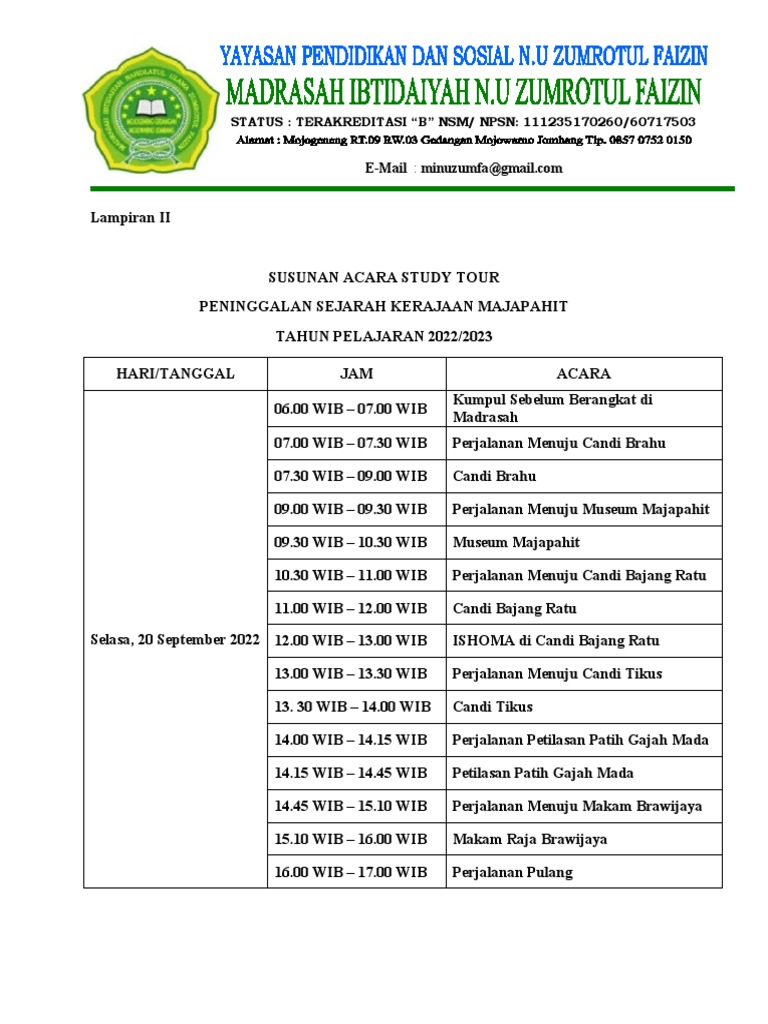 Susunan Acara Study Tour | PDF