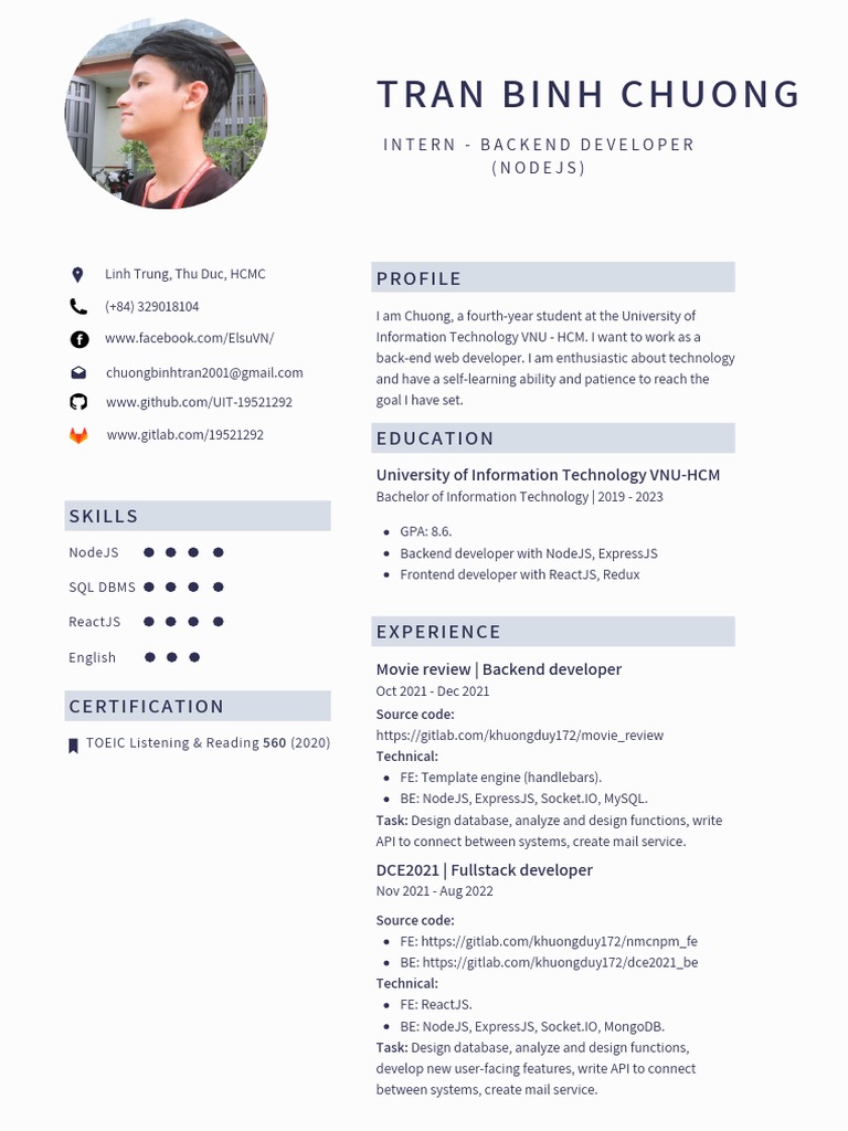 Intern Backend Developer CV | PDF | Databases | Computer Data