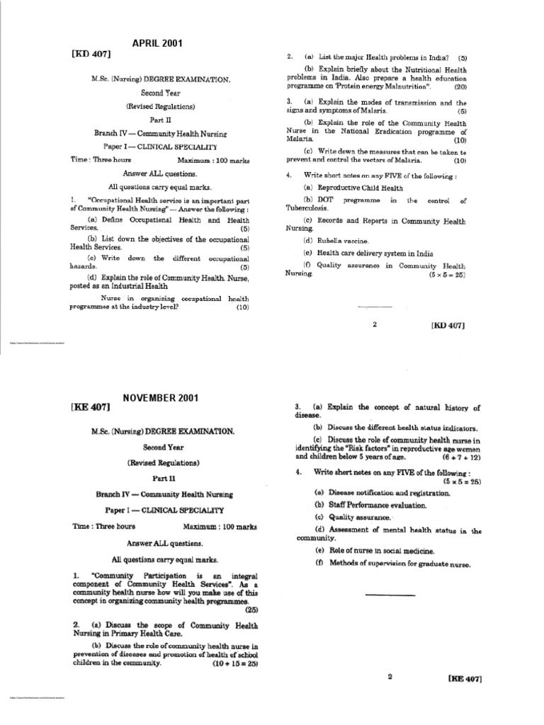 NHM MP Community Health Nursing Model Paper | Download Free PDF ...