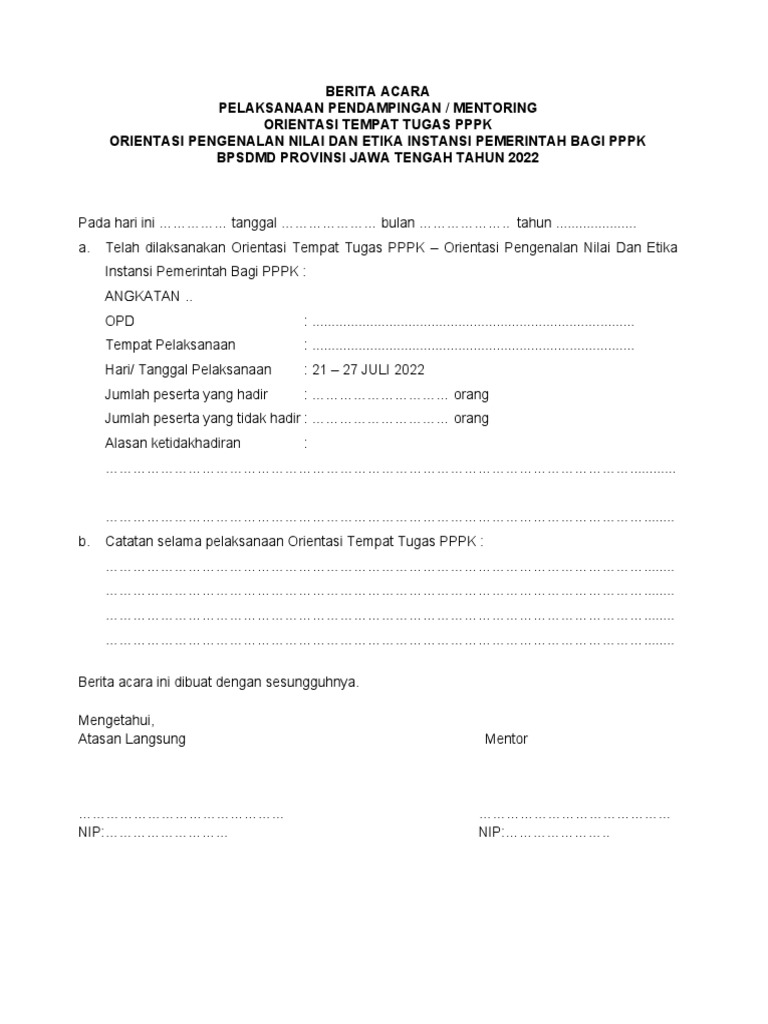 Laporan Kegiatan Ojt Orientasi Pppk Pdf