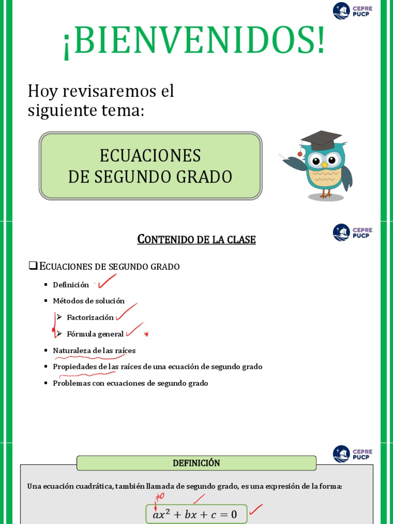 Ecuaciones de Segundo Grado: Guía PPT | PDF | Ecuación cuadrática ...