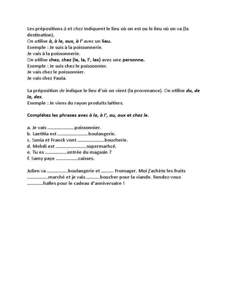 Prépositions de lieu en français | PDF | Genre grammatical | Nourritures