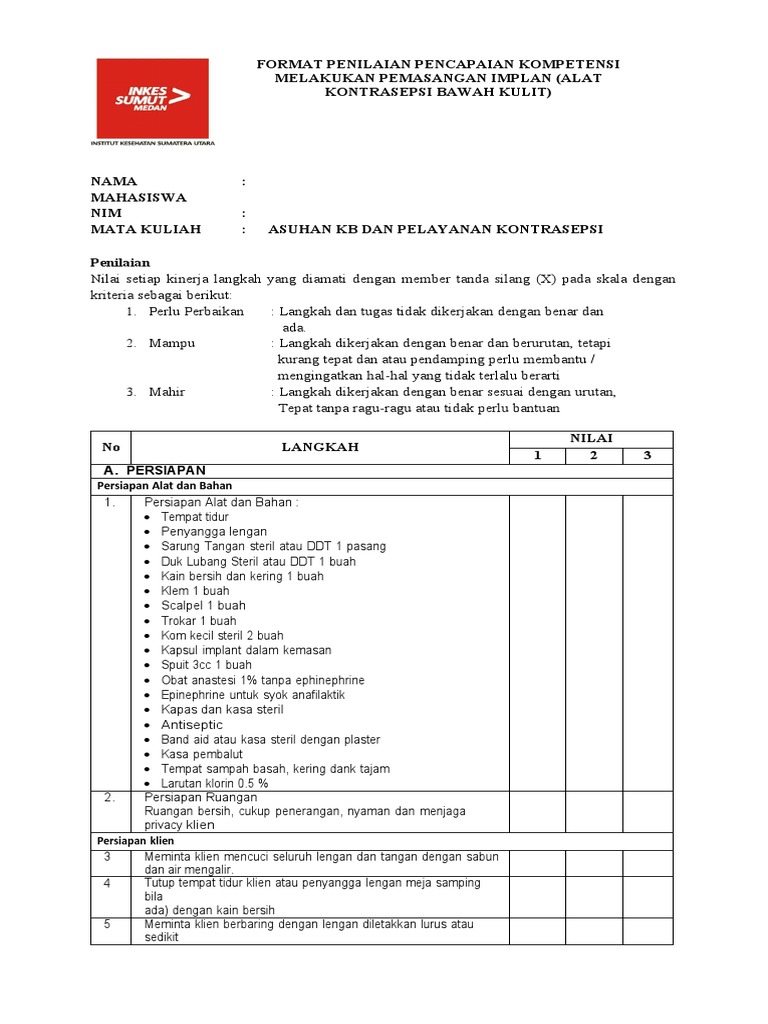 Daftar Tilik Pemasangan Implan | PDF