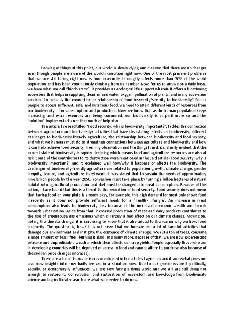 Reflective Essay - Food Security | PDF | Food Security | Biodiversity