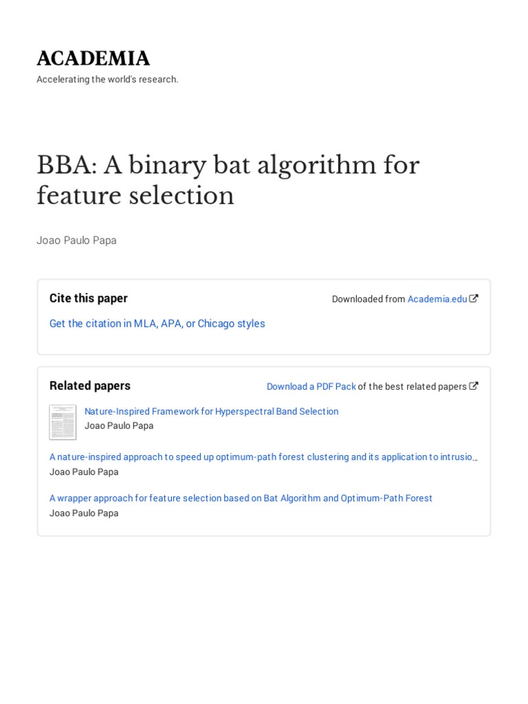 BBA A Binary Bat Algorithm For Feature S20160528-5925-Tvv15j-With-Cover ...