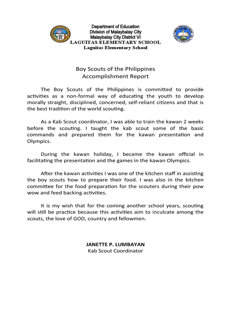 Scouting Accomplishment Report | PDF | Scouting | Outdoor Recreation