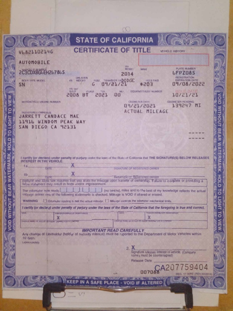 Certificate of Title: Automobile | PDF