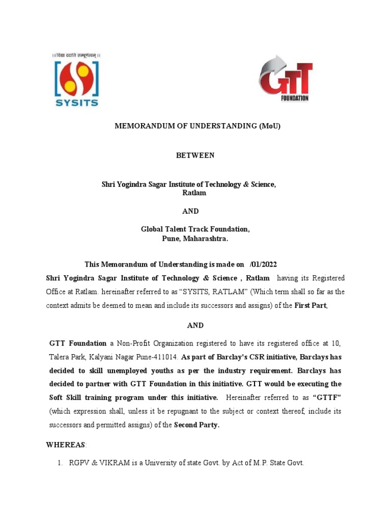 MOU GTT Foundation (2) (36781) | Download Free PDF | Arbitration ...