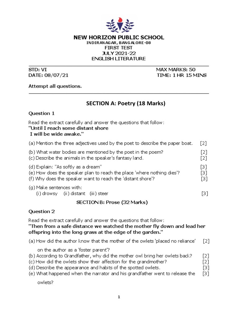 Grade 6 Literature QP - First Test July 2021 | PDF