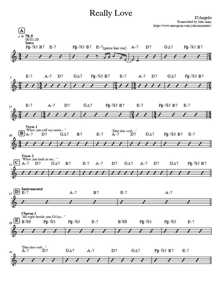 D'Angelo and The Vanguard - Really Love (Chord Chart PDF | PDF