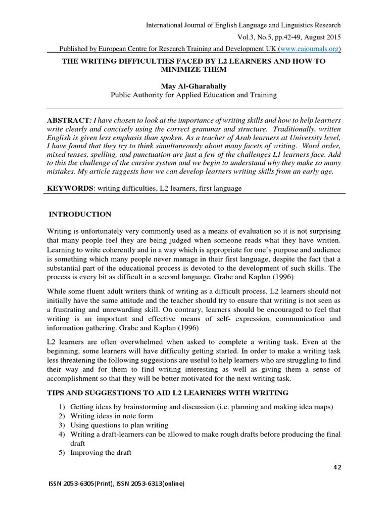The Writing Difficulties Faced by L2 Learners and How To Minimize Them | PDF | Second Language ...