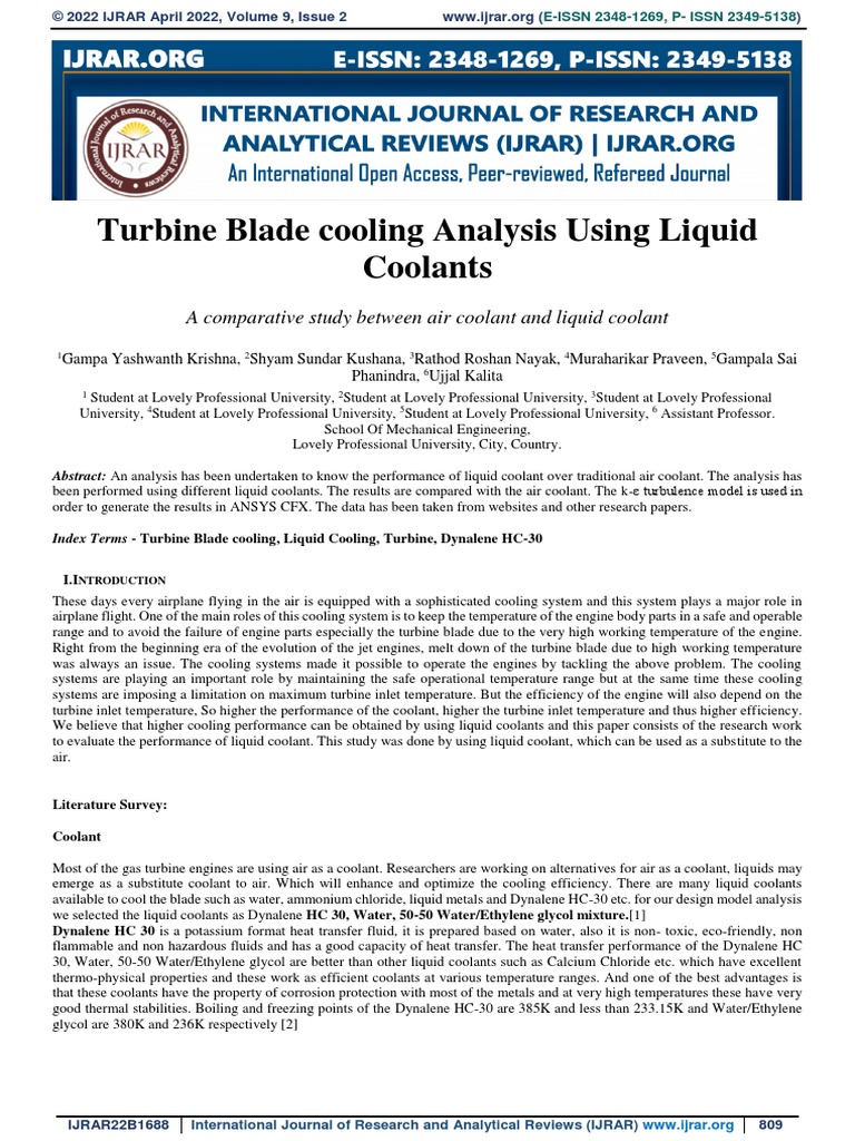 Turbine Blade Liquid Coolant System Using Liquids As Coolant Pdf