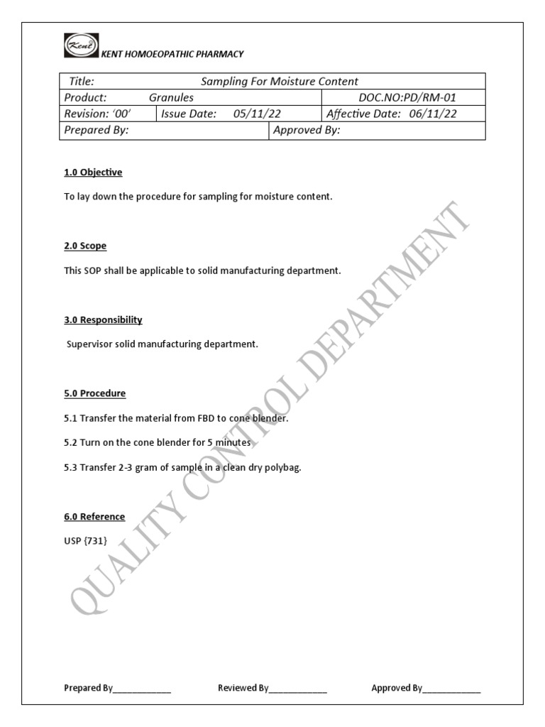 Sop Moisture Sample | PDF | Science & Mathematics