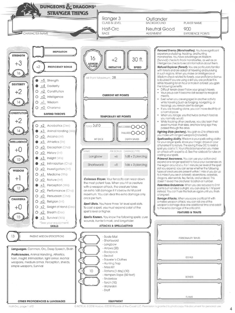 DND - Stranger Things - Starter Set - Character - Ranger | PDF