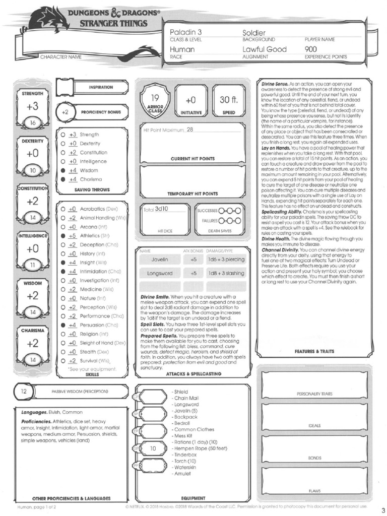 DND - Stranger Things - Starter Set - Character - Paladin | PDF