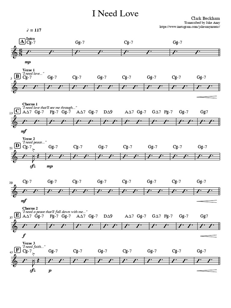 Clark Beckham - I Need Love (Chord Chart PDF | PDF Clark Beckham - I Need Love (Chord Chart PDF | PDF