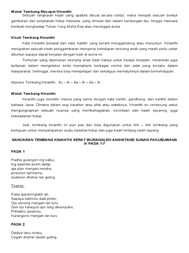 Watak Tembang Macapat Kinanthi | PDF