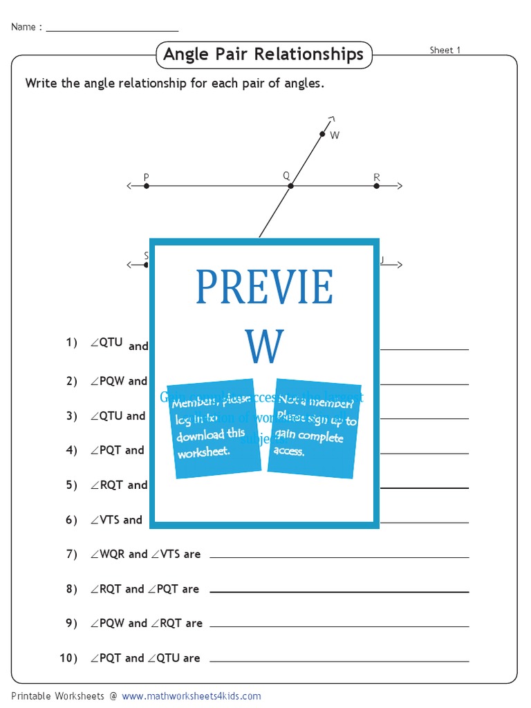 Naming Angle Pairs 1 | PDF | Angle | Motion (Physics)