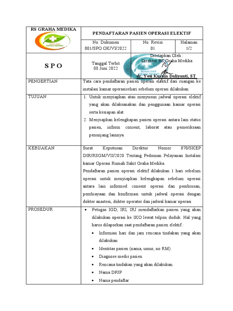 Spo Pendaftaran Pasien Operasi Elektif | PDF