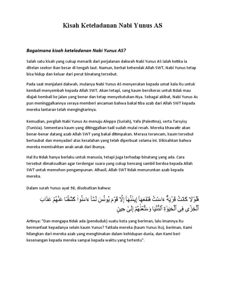 Kisah Keteladanan Nabi Yunus AS | PDF