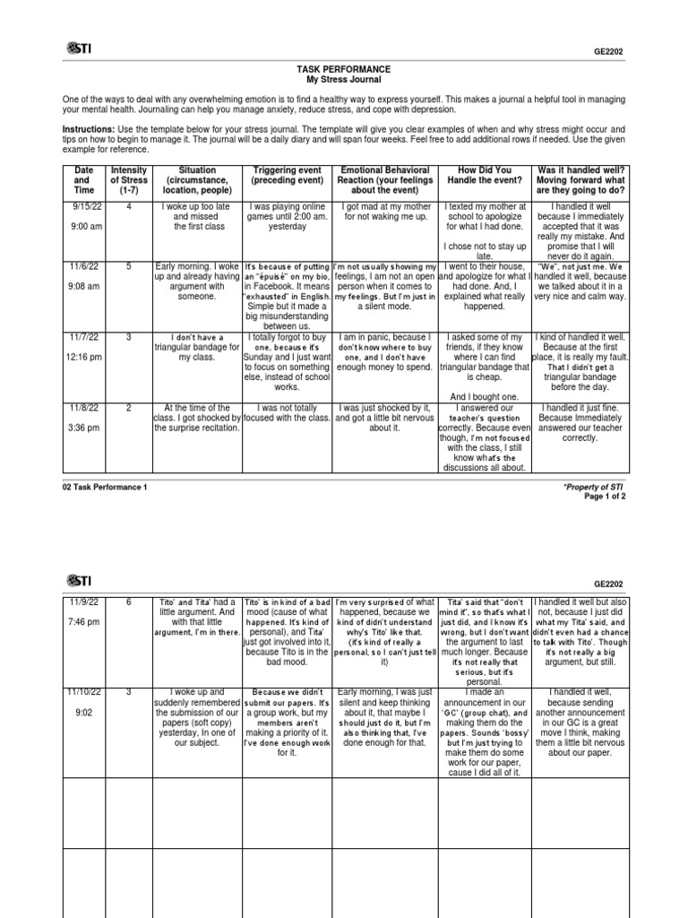 02 Task Performance 1-Pormento | PDF | Stress (Biology) | Feeling