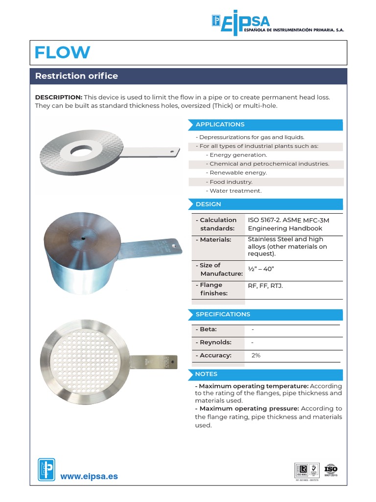 EIPSA FICHAS PROD CAUDAL 8 ORIFICIO Ingles | PDF | Pipe (Fluid Conveyance) | Applied And ...