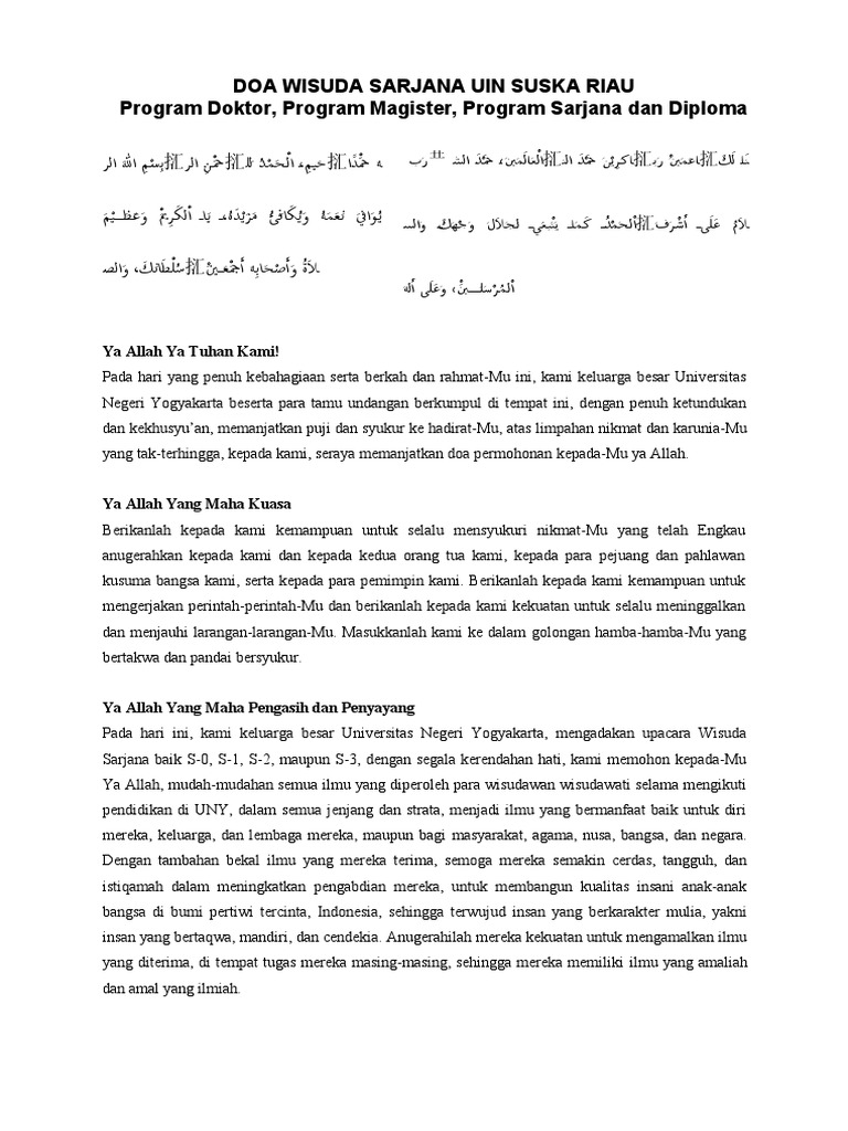 DR Marzuki M Ag Doa Wisuda Sarjana | PDF