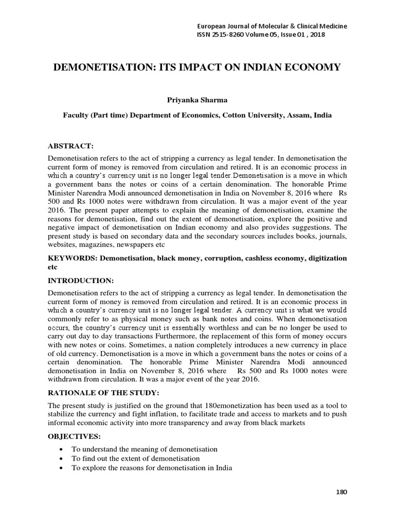 Impact of Demonetizatio On Indian Economy | PDF | Legal Tender | Indian ...