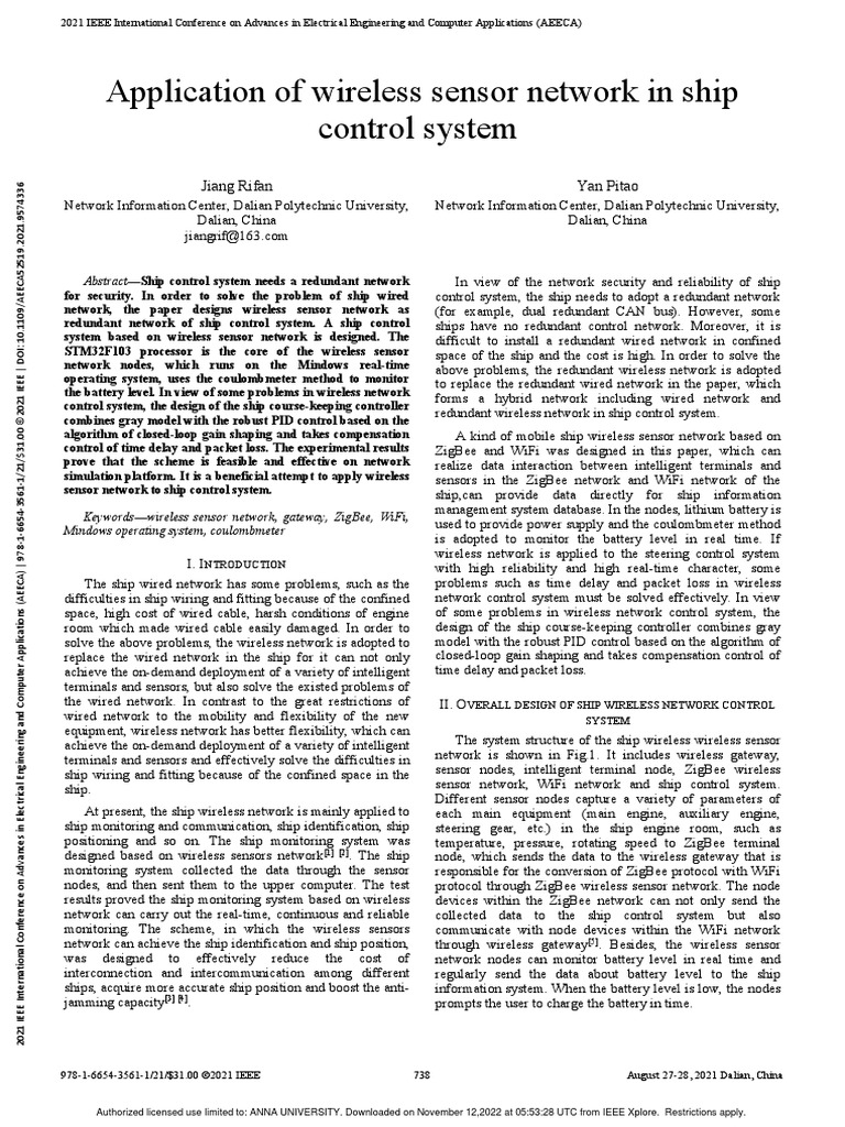 Application of Wireless Sensor Network in Ship Control System | PDF ...