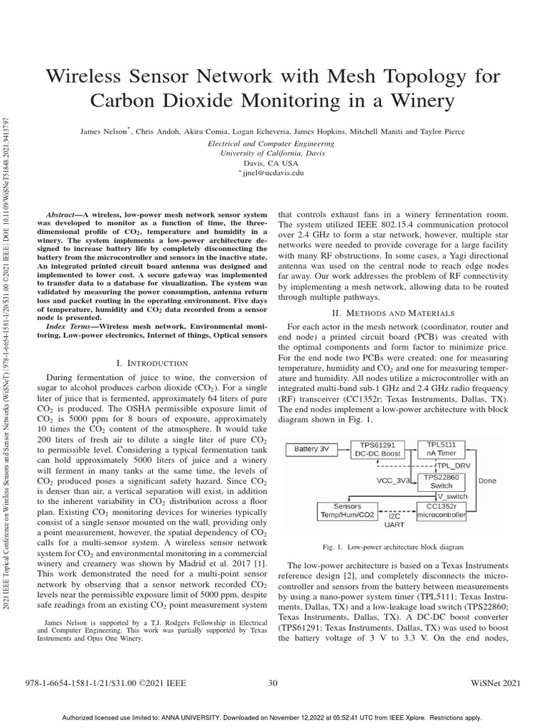 Wireless Sensor Network With Mesh Topology For Carbon Dioxide Monitoring in A Winery | PDF ...
