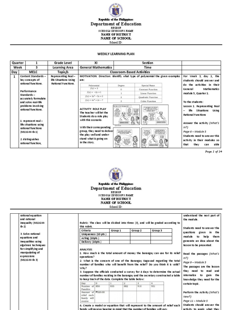 GenMath G12 Lesson Q1-W3 | Download Free PDF | Equations | Polynomial
