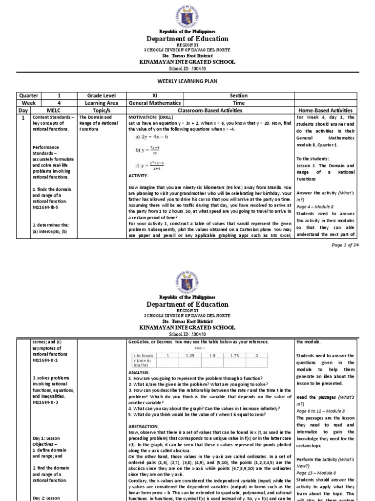 GenMath_G12_Lesson_Q1-W4 | PDF | Asymptote | Equations