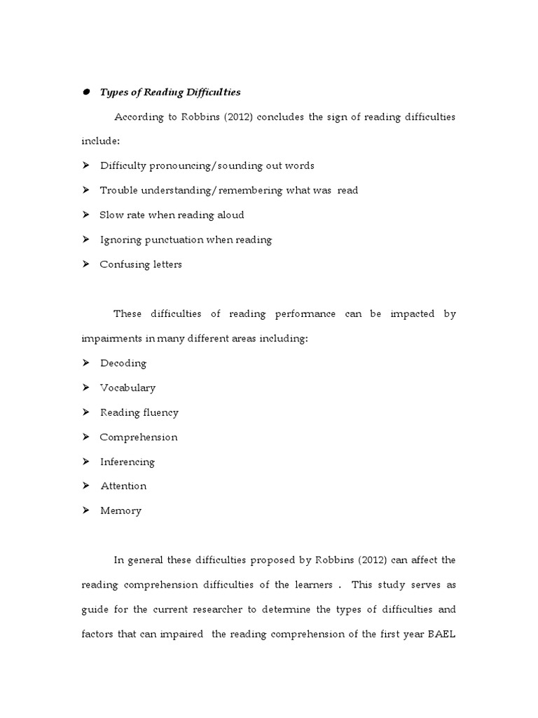 Factors Impacting Reading Difficulties | PDF | Reading Comprehension ...