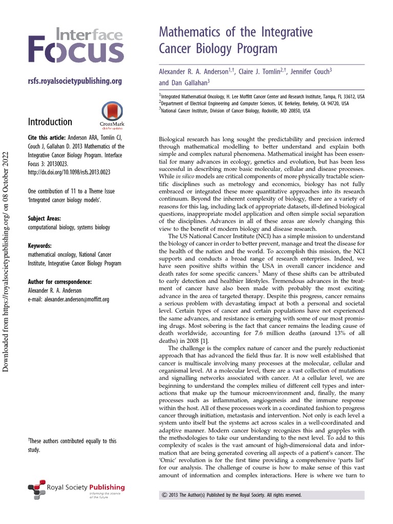 Mathematical Modeling in Cancer Research: An Overview of the National ...